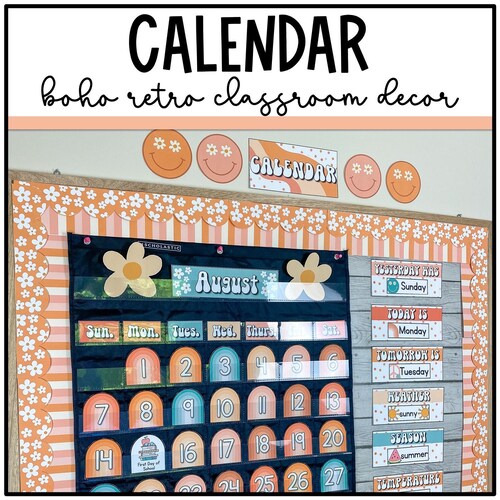 Boho Retro Flip Calendar Daisy Classroom Decor - Etsy