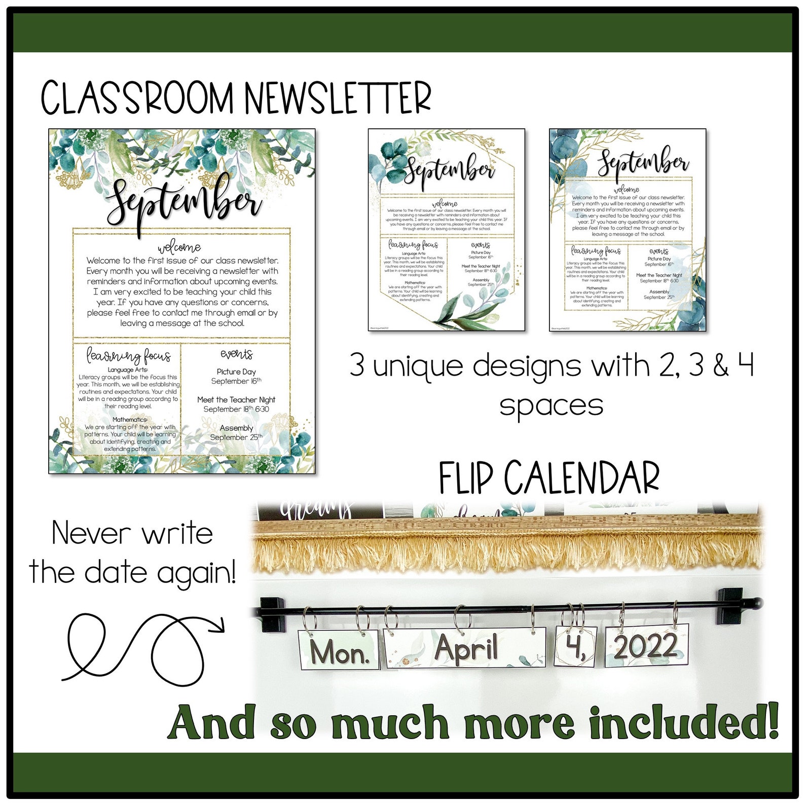 Eucalyptus and Gold Classroom Decor Bundle | Editable | Botanical - Etsy