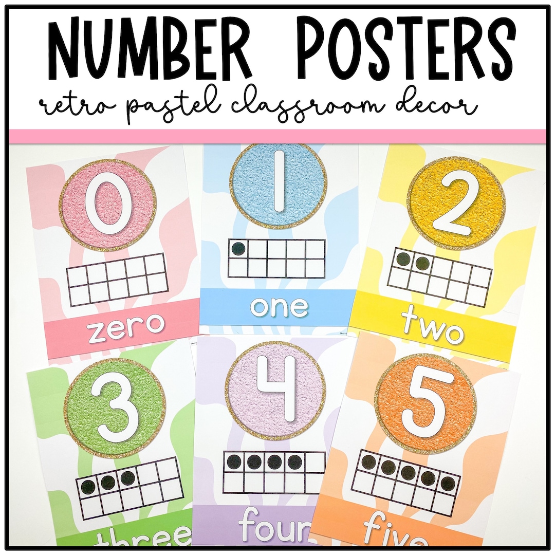 Retro Pastel Number Posters | Varsity Patch Classroom Decor - Etsy