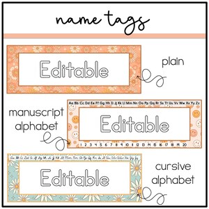 Boho Retro Name Tags | Classroom Labels | Editable | Daisy - Etsy