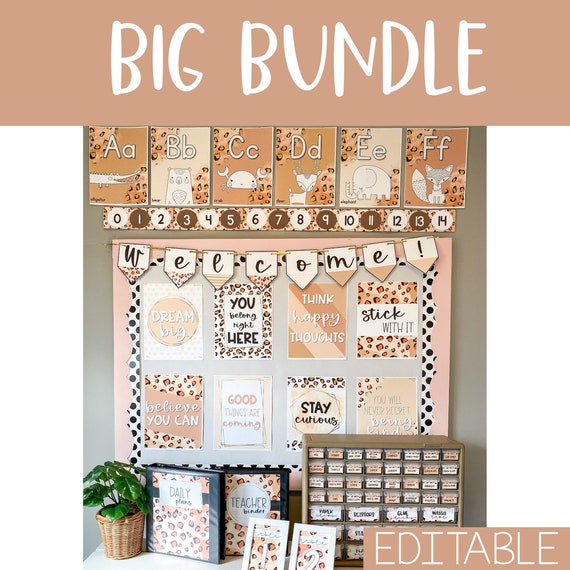 MODERN LEOPARD Classroom Decor Bundle Editable Cheetah - Etsy