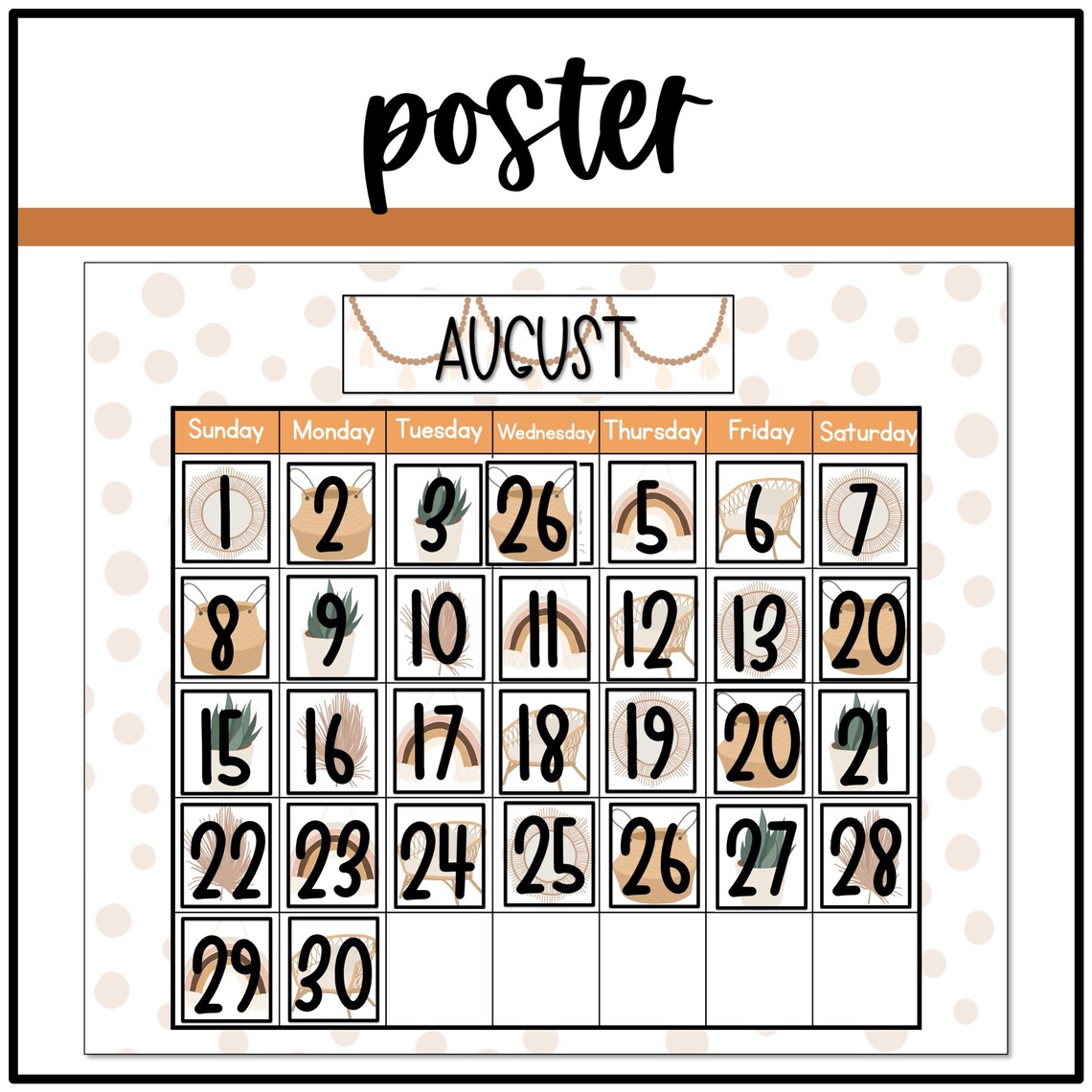 MODERN BOHO Calendar Pocket Chart Desert Neutral Classroom - Etsy