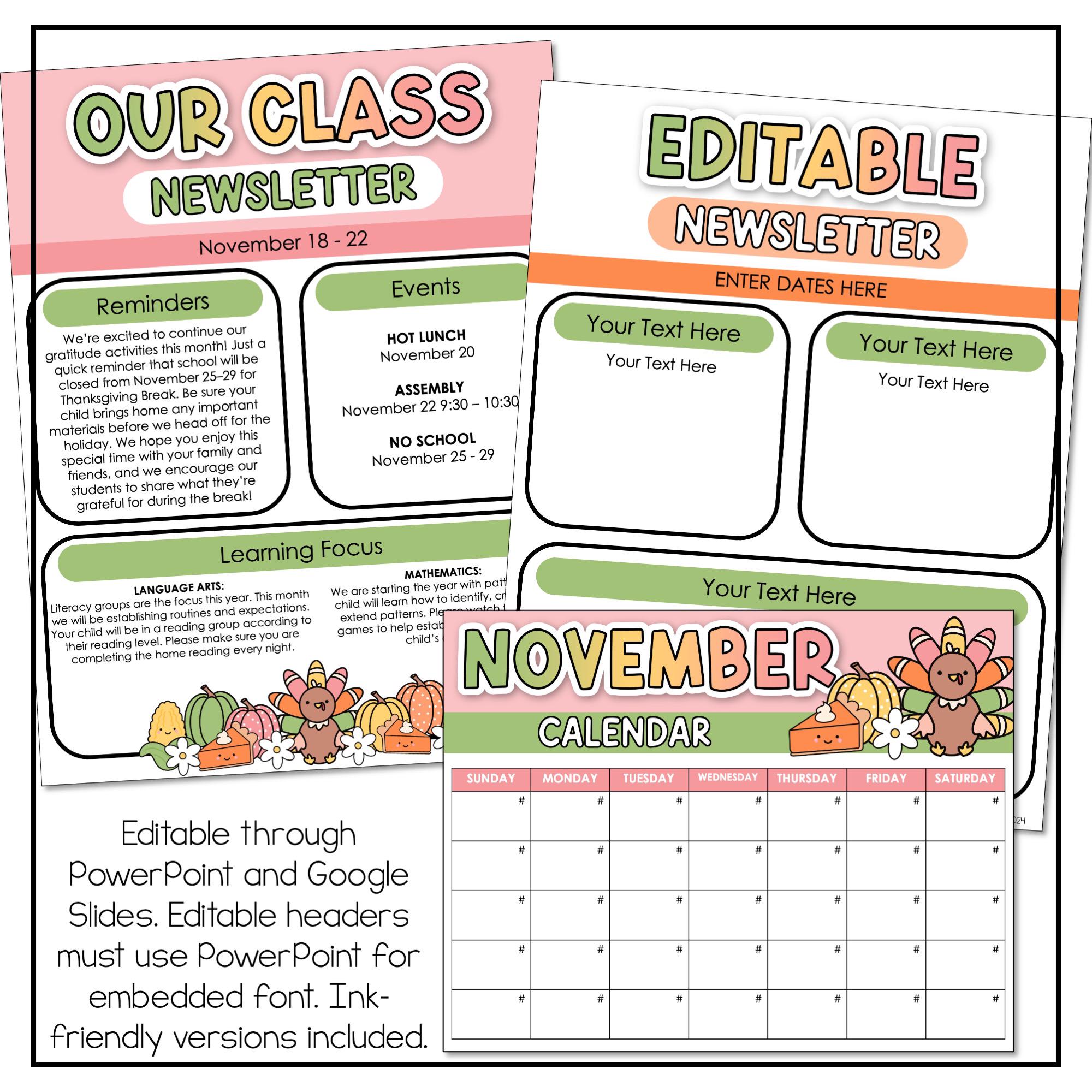 Thanksgiving Classroom Newsletter Template | Pastel | Editable ...