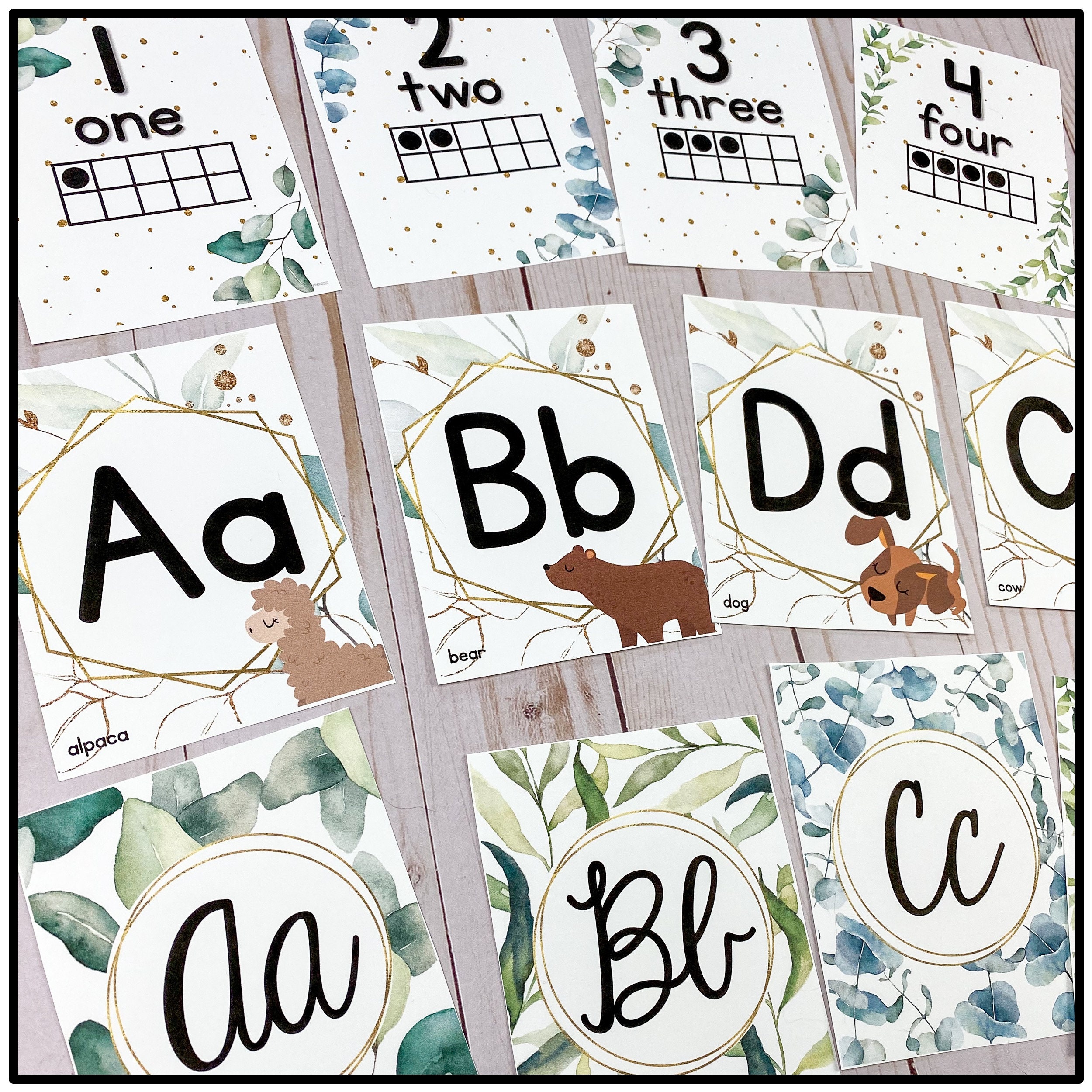 Eucalyptus and Gold Alphabet Posters Botanical Classroom | Etsy