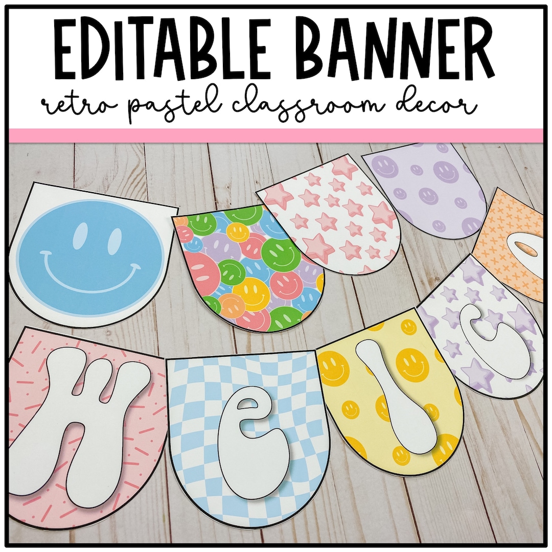 Retro Pastel Banner | Bunting | Bulletin Board | Smile Classroom Decor ...