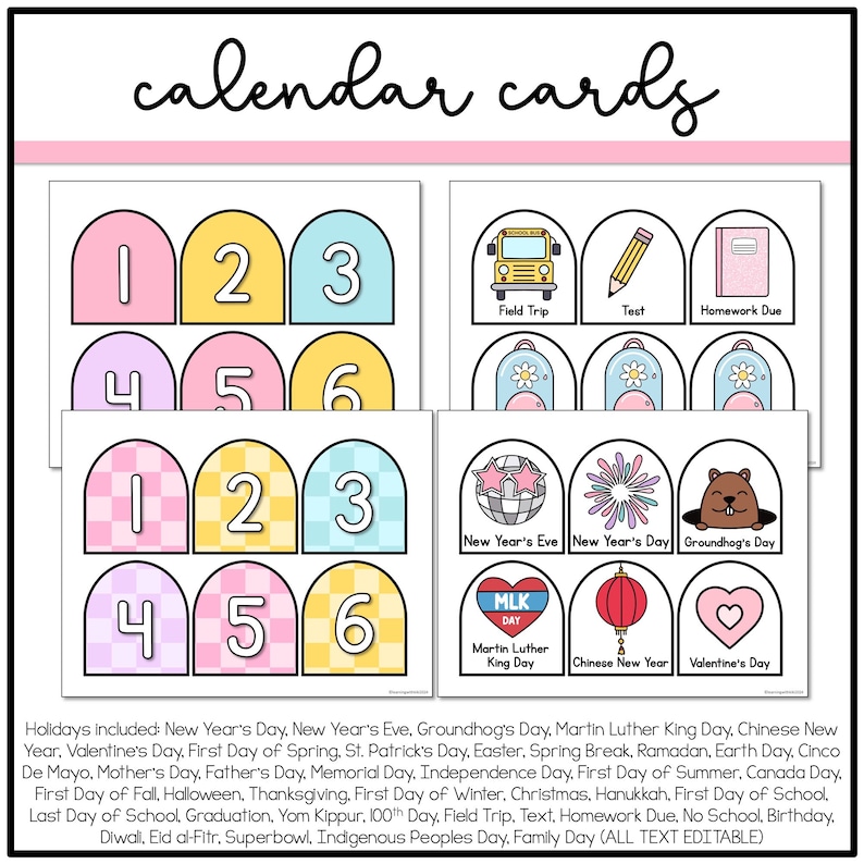 Classroom Calendar Display | Pocket Chart | Pastel Dreams | Editable ...