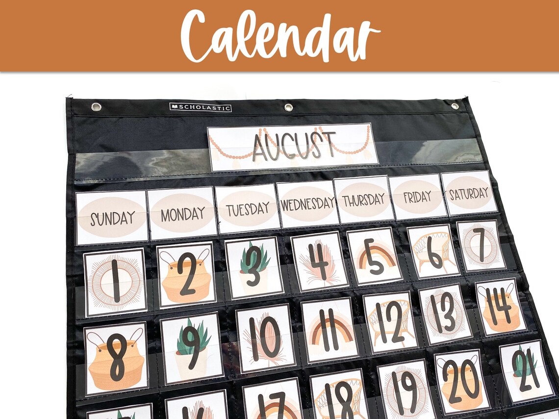 MODERN BOHO Calendar Pocket Chart Desert Neutral Classroom - Etsy