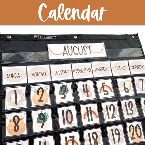 MODERN BOHO Calendar Pocket Chart Desert Neutral Classroom - Etsy