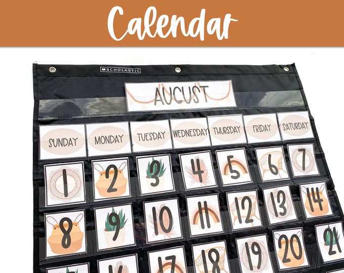 MODERN BOHO Calendar Pocket Chart Desert Neutral Classroom - Etsy