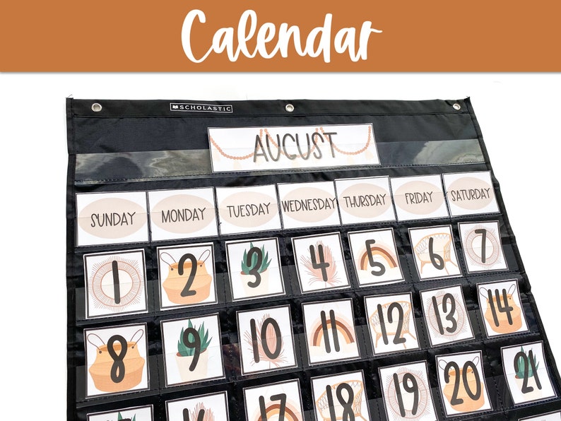 MODERN BOHO Calendar Pocket Chart Desert Neutral Classroom - Etsy