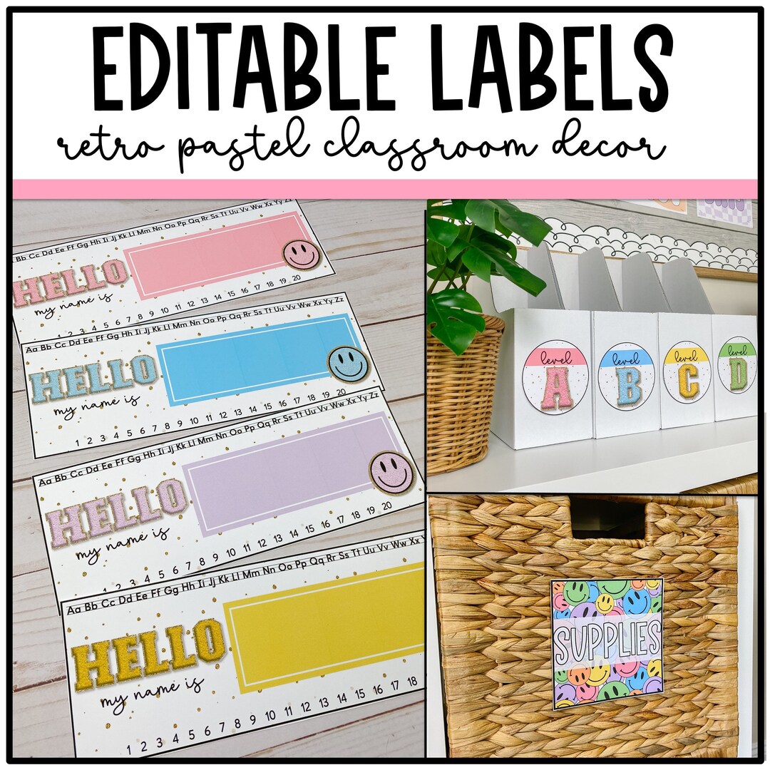 Retro Pastel Name Tags | Classroom Labels | Editable - Etsy