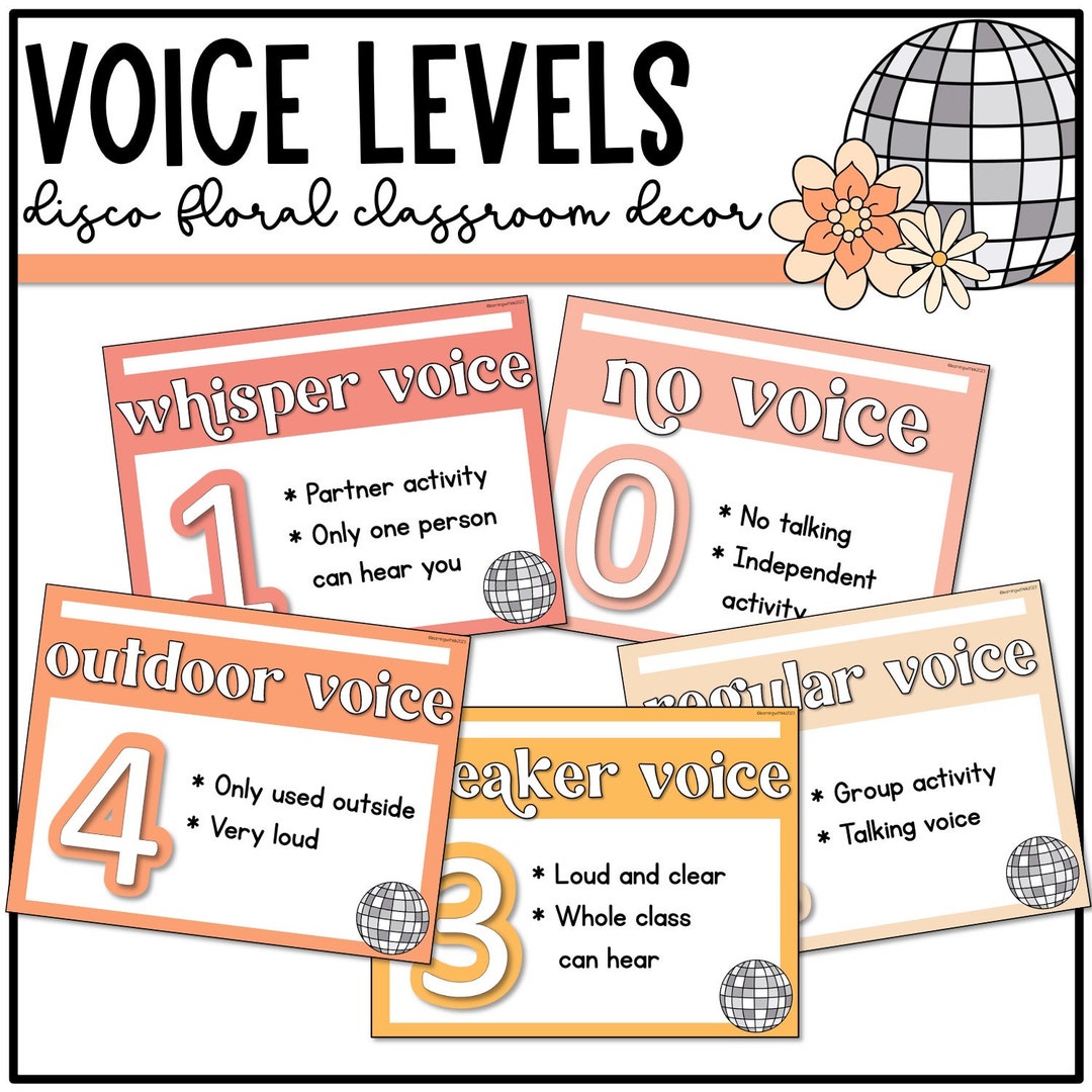 Voice Level Posters, Disco Floral Classroom Decor, Retro Classroom ...