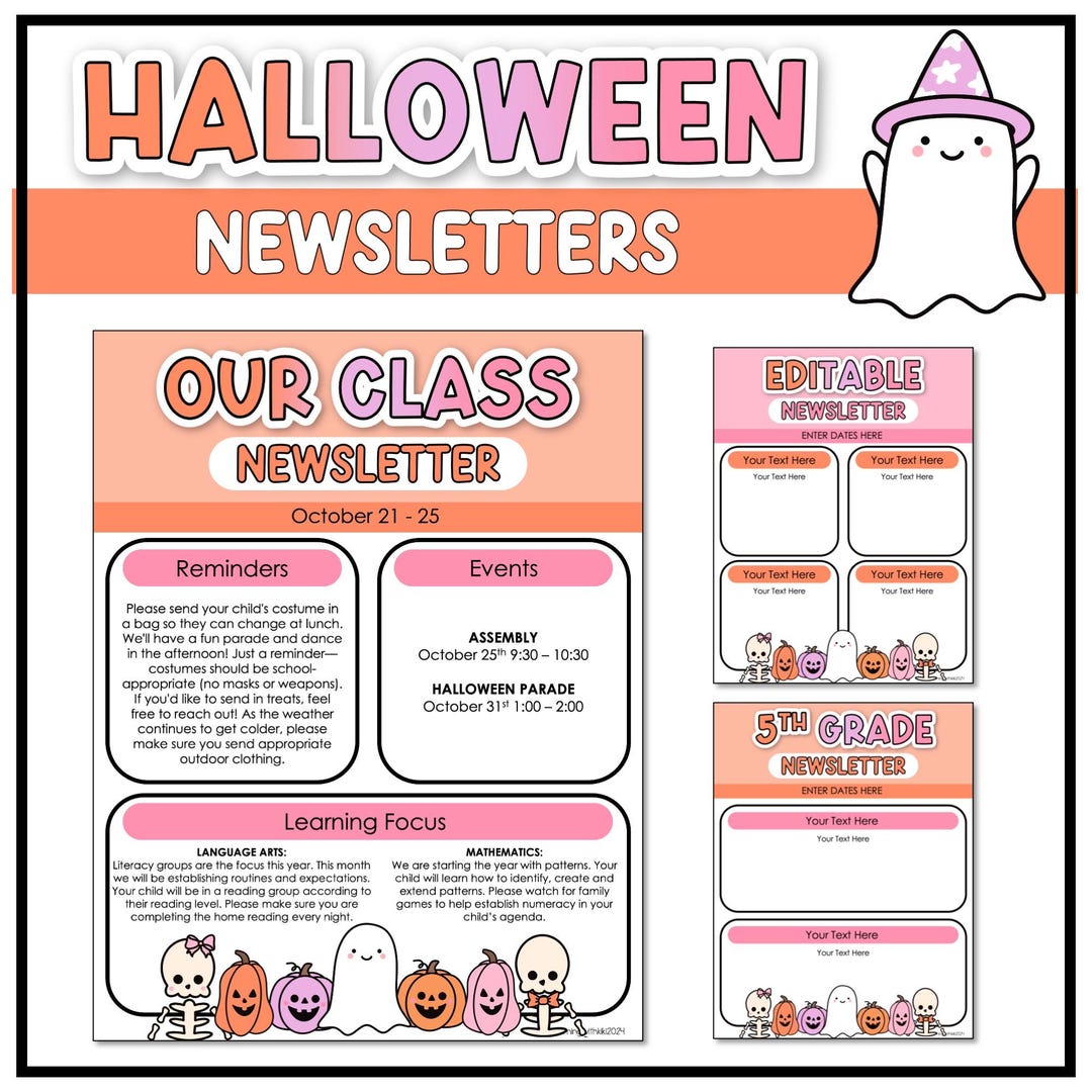 Halloween Classroom Newsletter Template | Pastel | Editable | October ...
