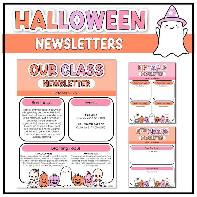 Halloween Classroom Newsletter Template | Pastel | Editable | October ...