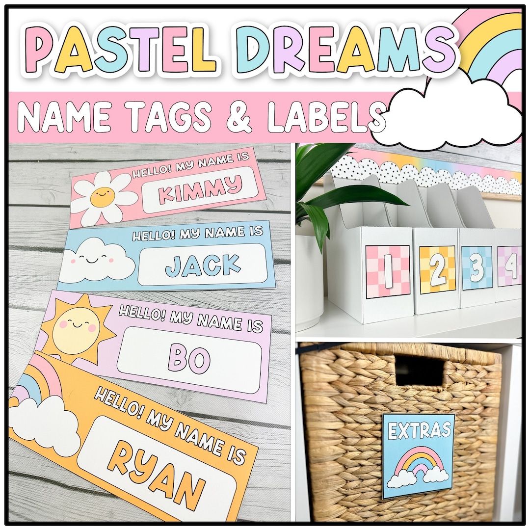 Pastel Dreams Name Tags and Labels | Editable - Etsy