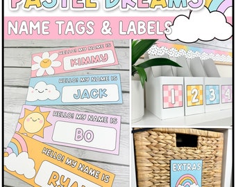 Rainbow Pastel Desk Name Tags and Labels for Classroom Decor Editable ...