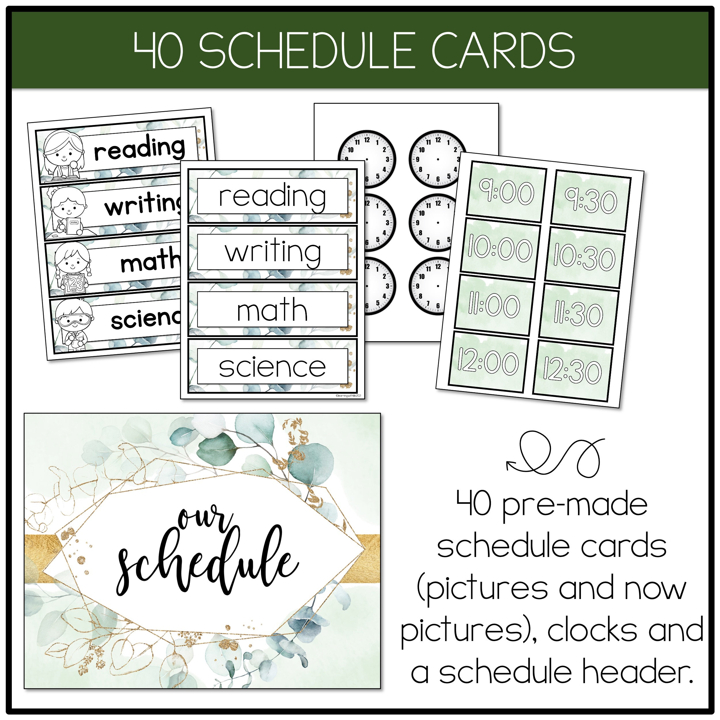 Eucalyptus and Gold Classroom Decor | Classroom Schedule - Etsy