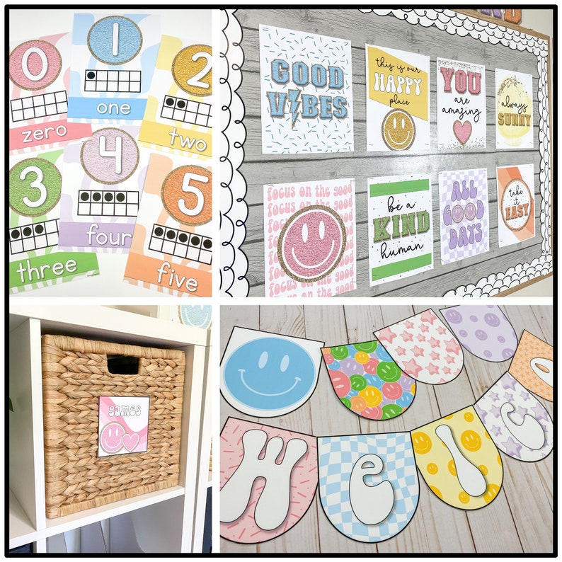 Retro Pastel Classroom Decor Bundle Editable - Etsy