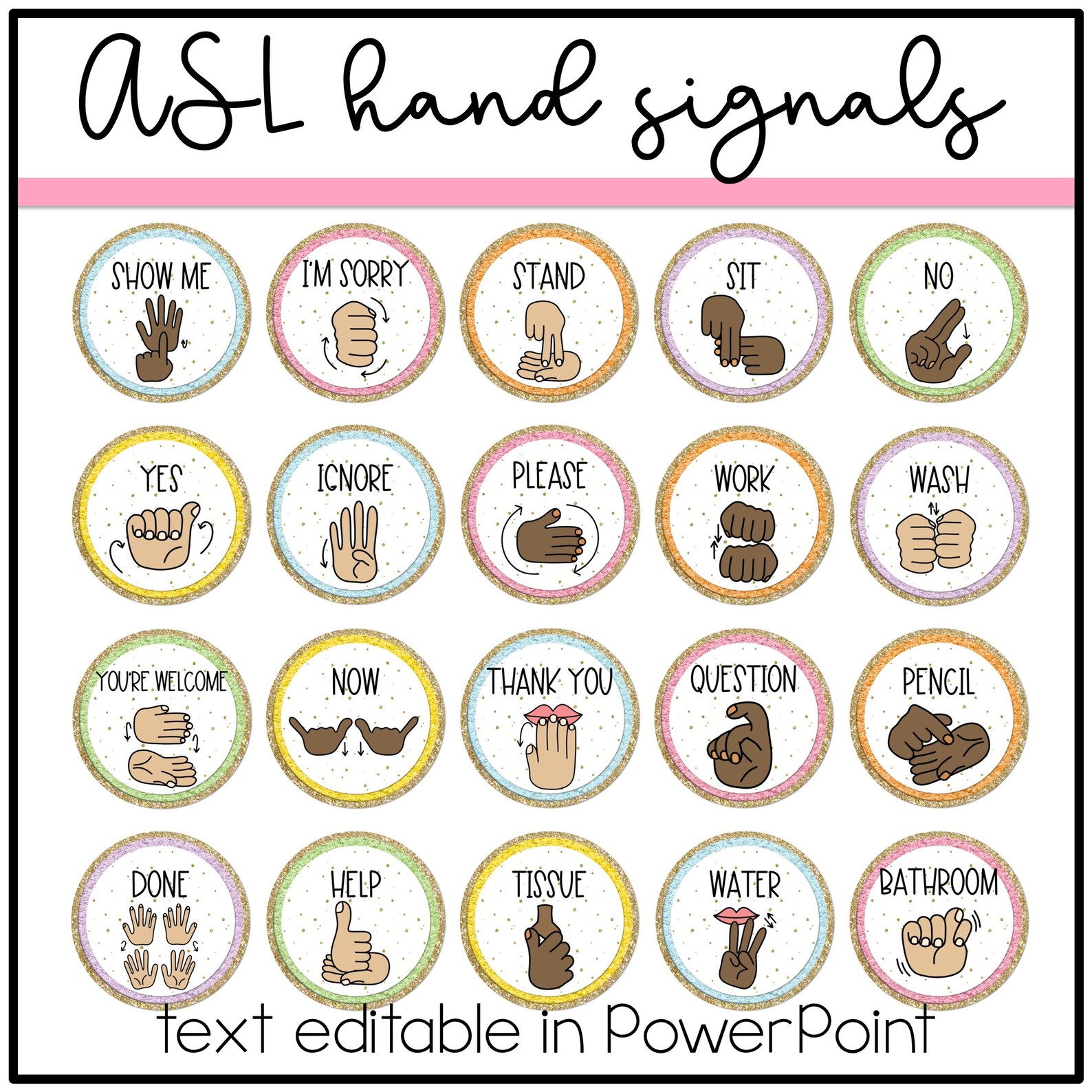 Retro Pastel Classroom Hand Signals | Varsity Patch - Etsy