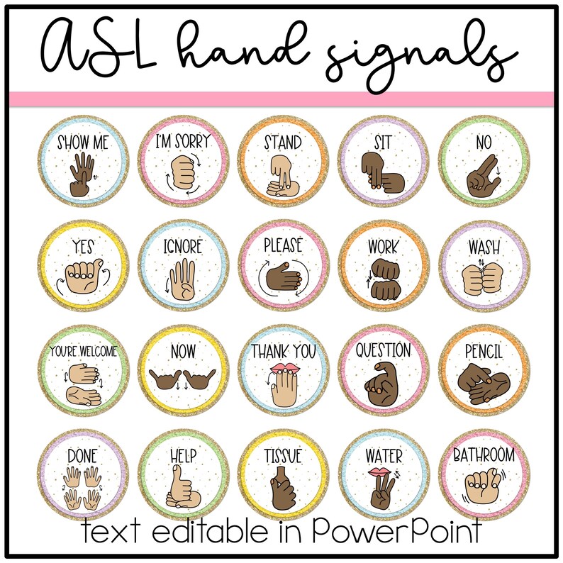 Retro Pastel Classroom Hand Signals | Varsity Patch - Etsy