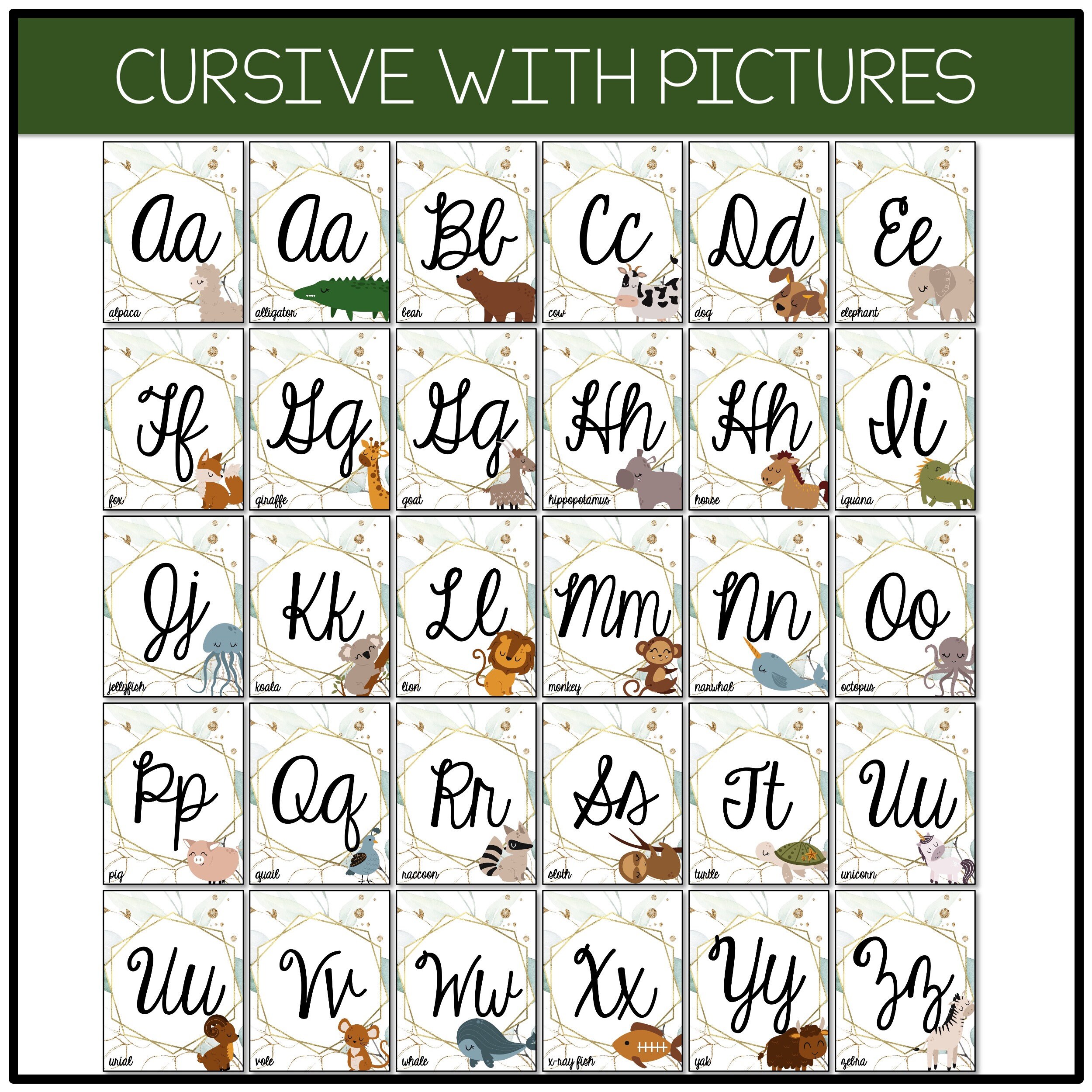 Eucalyptus and Gold Alphabet Posters Botanical Classroom - Etsy