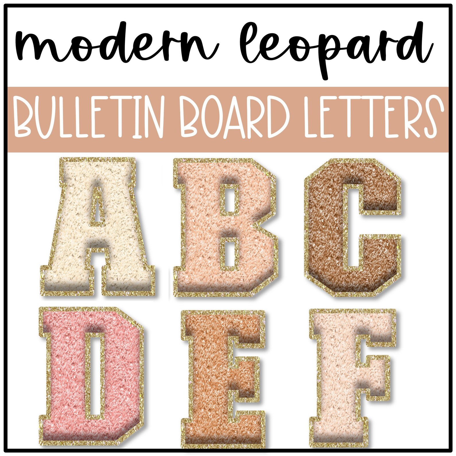 Modern Leopard Bulletin Board Letters Neutral Varsity Patch - Etsy