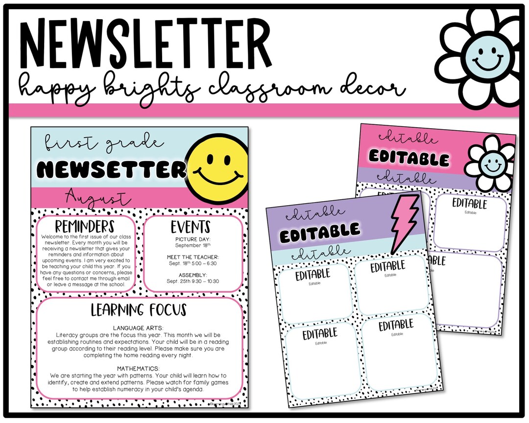 Happy Brights Classroom Newsletter Template Bright Classroom - Etsy