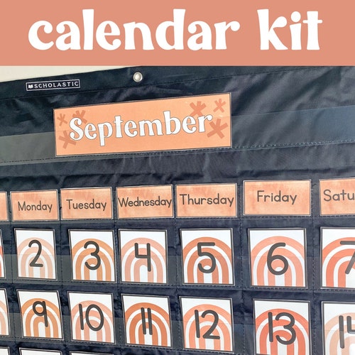 Boho Classroom Calendar Bulletin Board Set Pocket Chart - Etsy