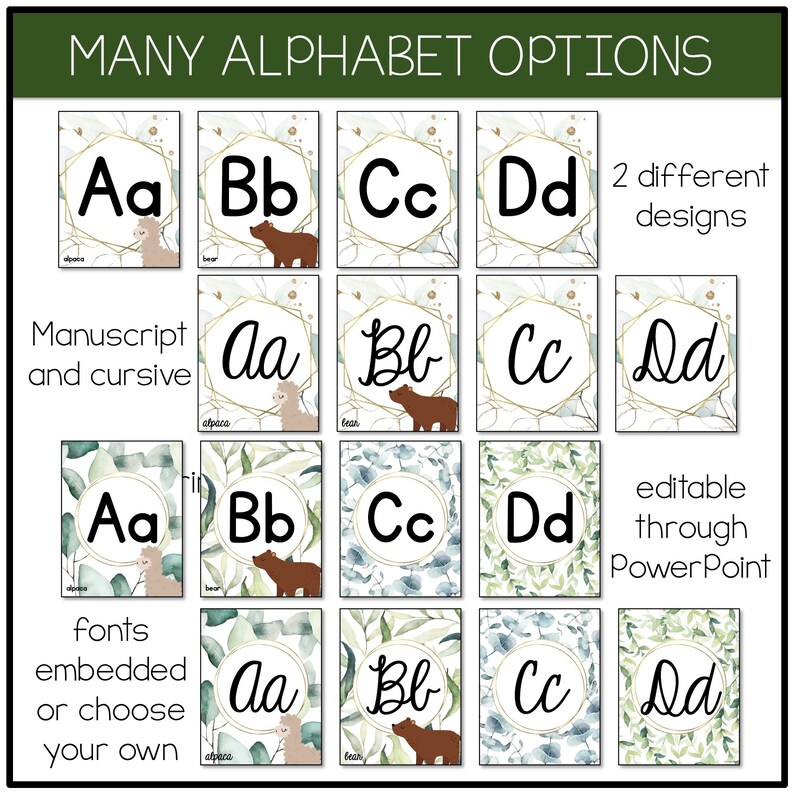 Eucalyptus and Gold Alphabet Posters Botanical Classroom - Etsy