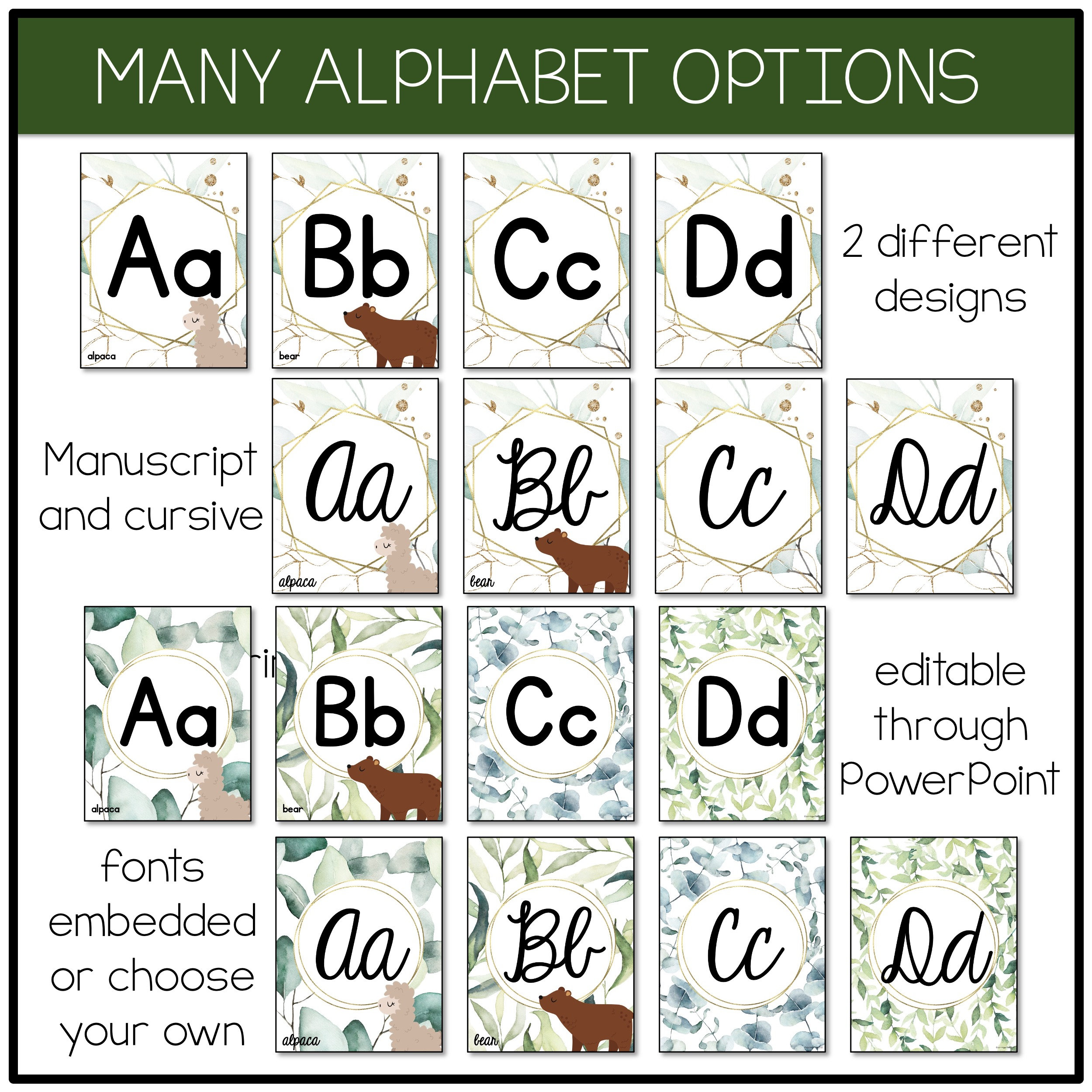 Eucalyptus and Gold Alphabet Posters Botanical Classroom | Etsy
