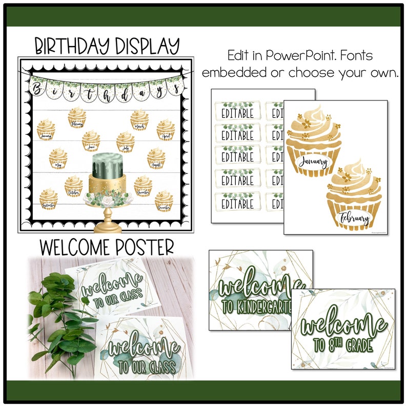 Eucalyptus and Gold Classroom Decor Bundle Editable - Etsy
