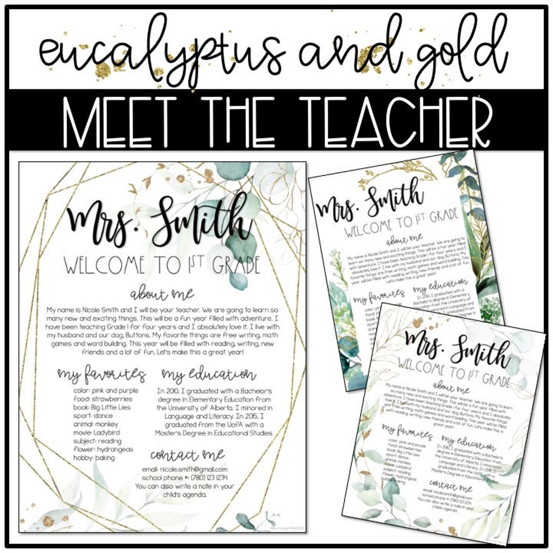 Eucalyptus and Gold Meet the Teacher | Teacher Letter - Etsy