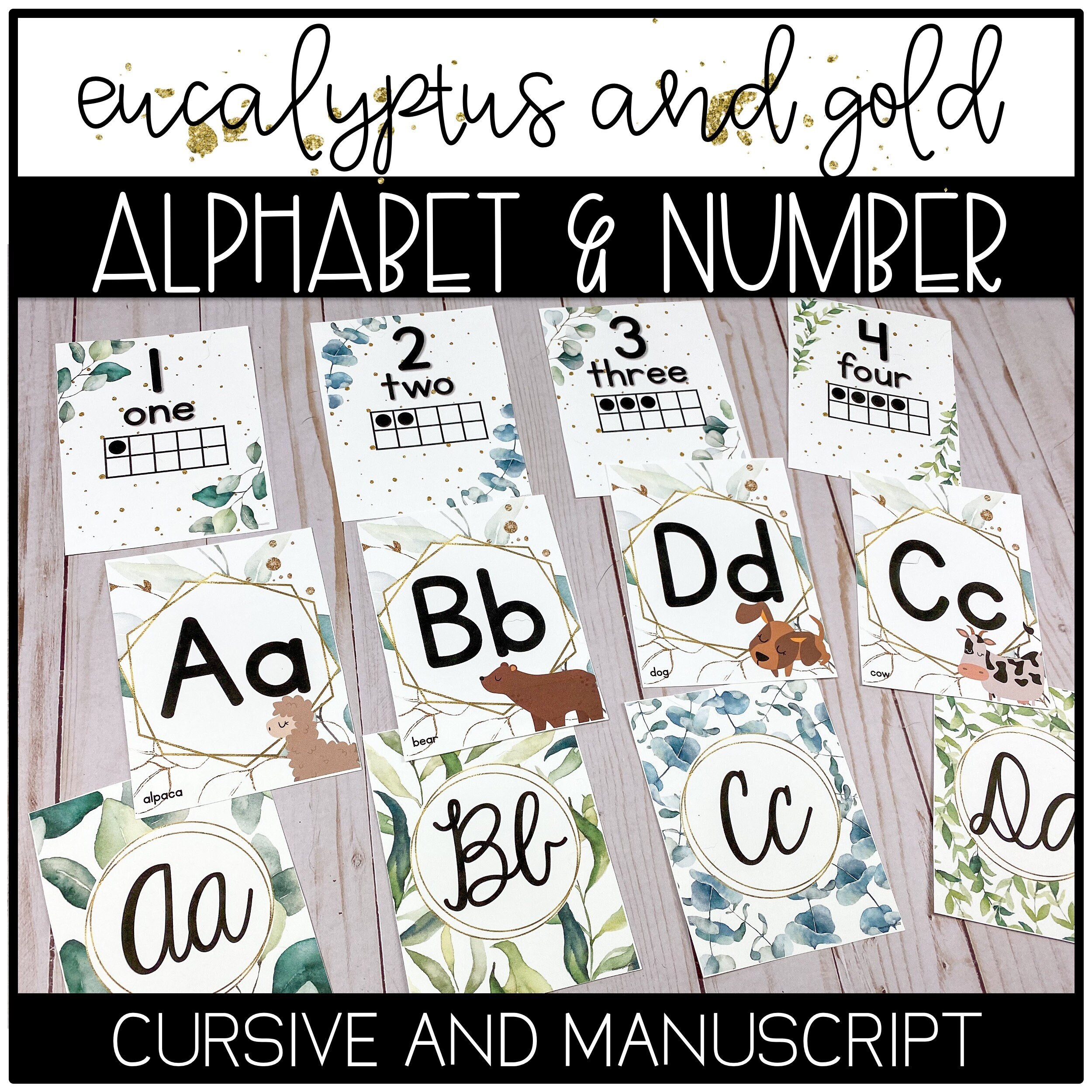 Eucalyptus and Gold Alphabet Posters Botanical Classroom | Etsy