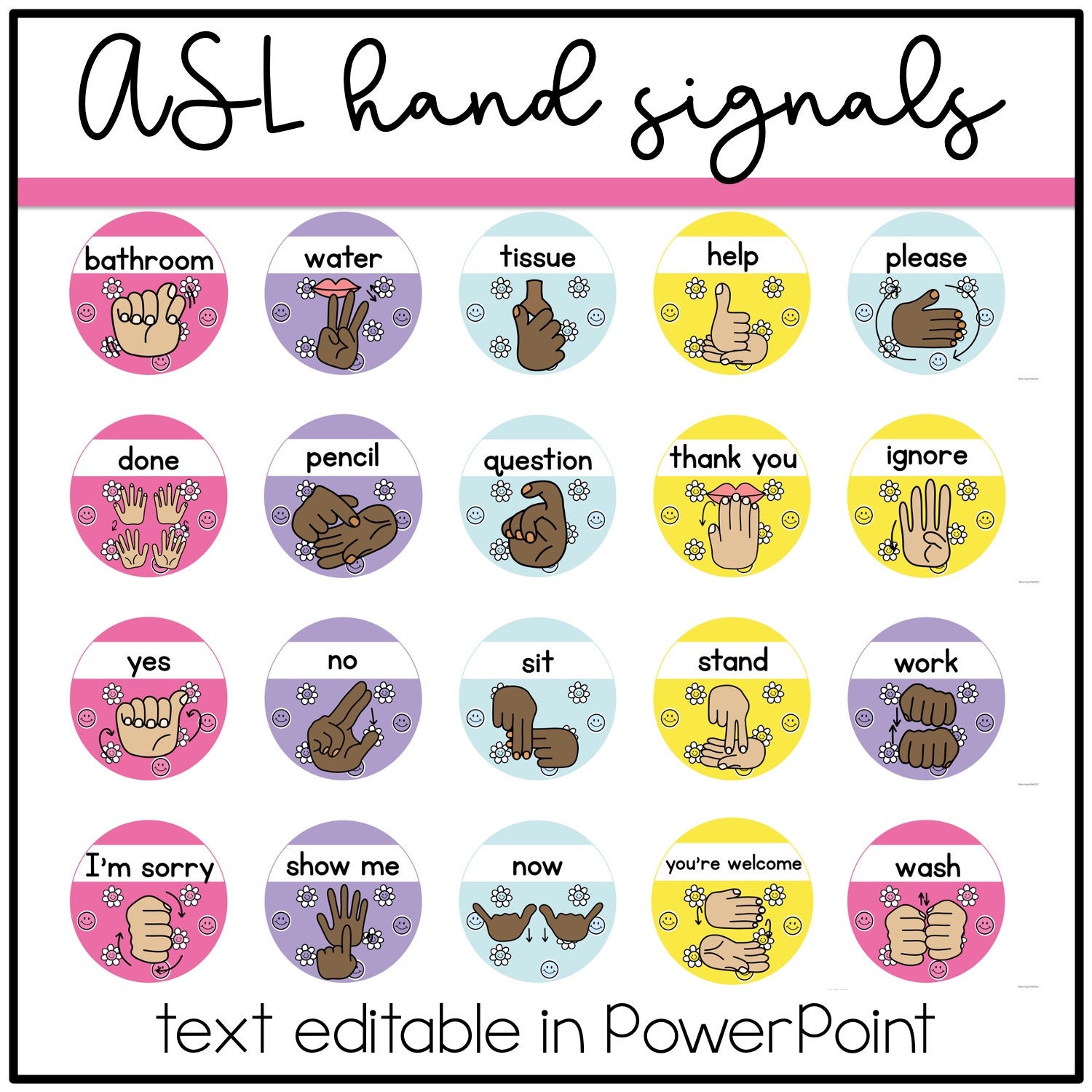 Happy Brights Classroom Hand Signals Smile Face Retro - Etsy