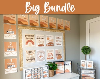 BOHO NEUTRALS Classroom Decor Bundle Editable Boho Rainbow - Etsy