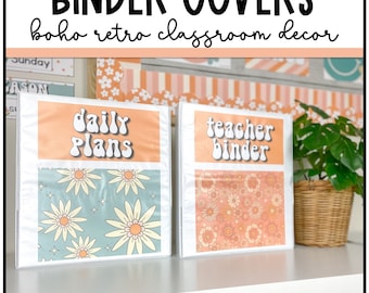 Boho Retro Classroom Decor Bundle Editable Groovy Daisy Rainbow - Etsy