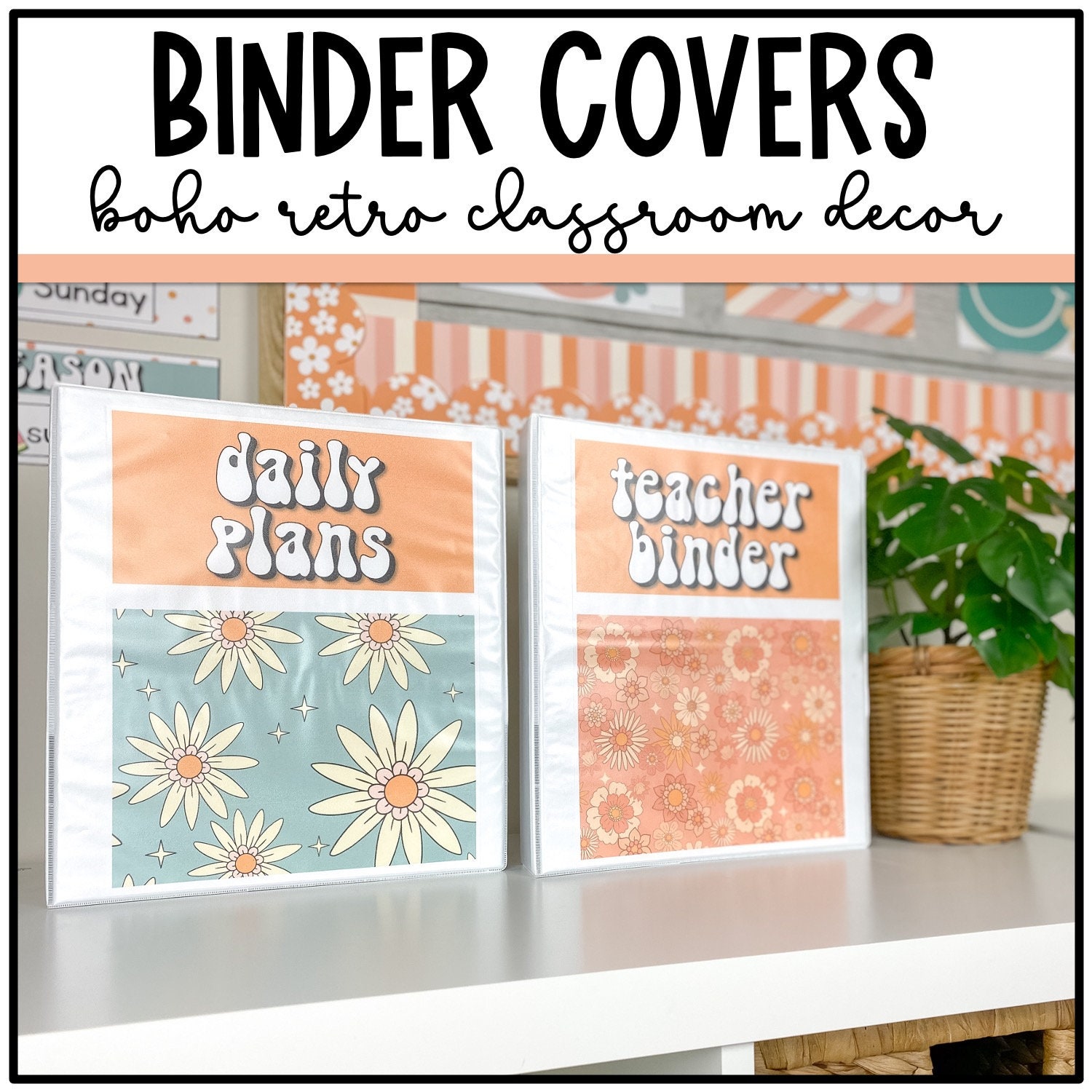 Boho Retro Binder Covers | Editable | Daisy Classroom Decor - Etsy