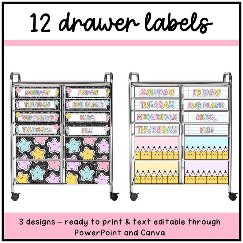 Rolling Cart Labels | 10 12 Drawer Cart Labels | Composition Notebook ...