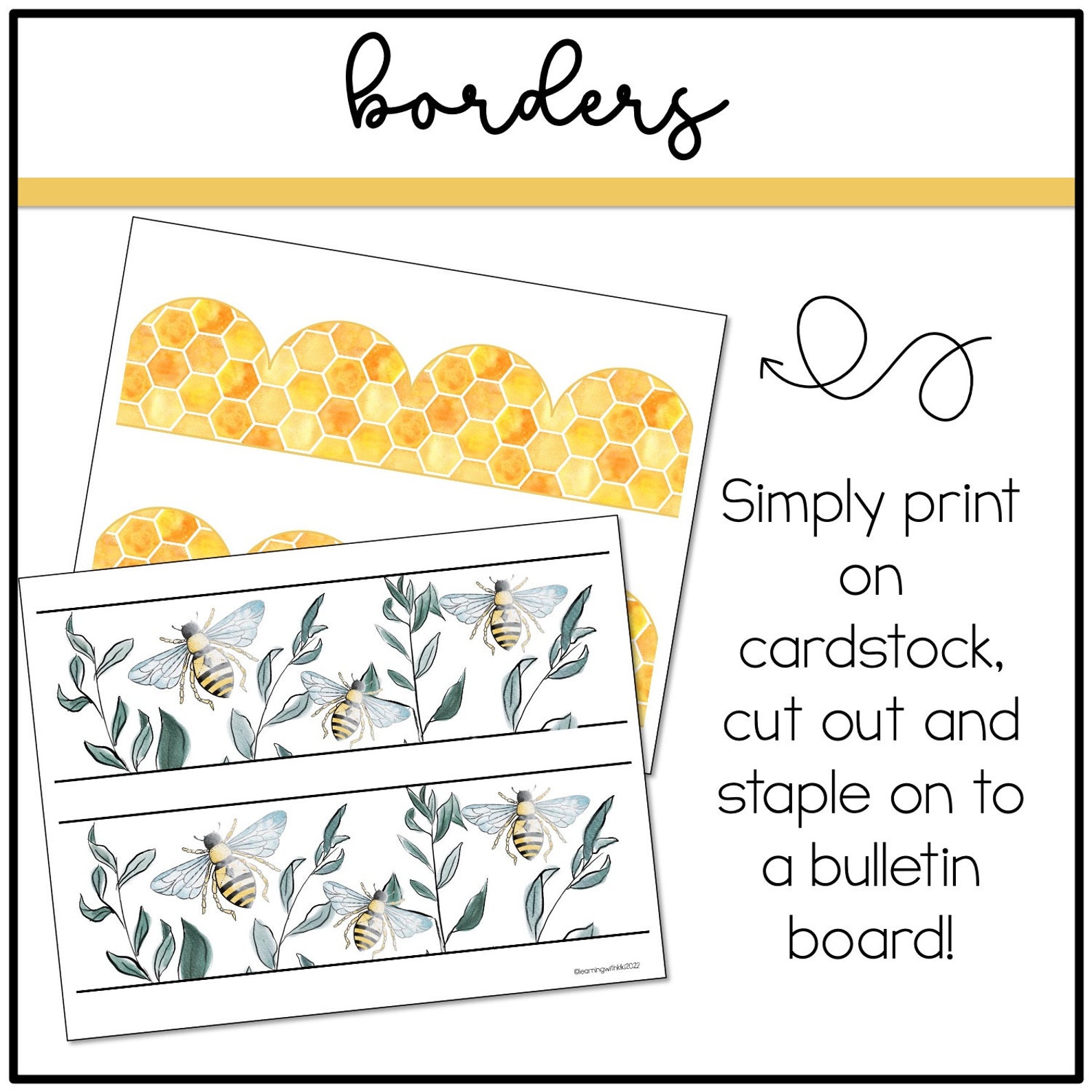 Bee Bulletin Board Borders | Botanical | Greenery | Bumble Bee ...