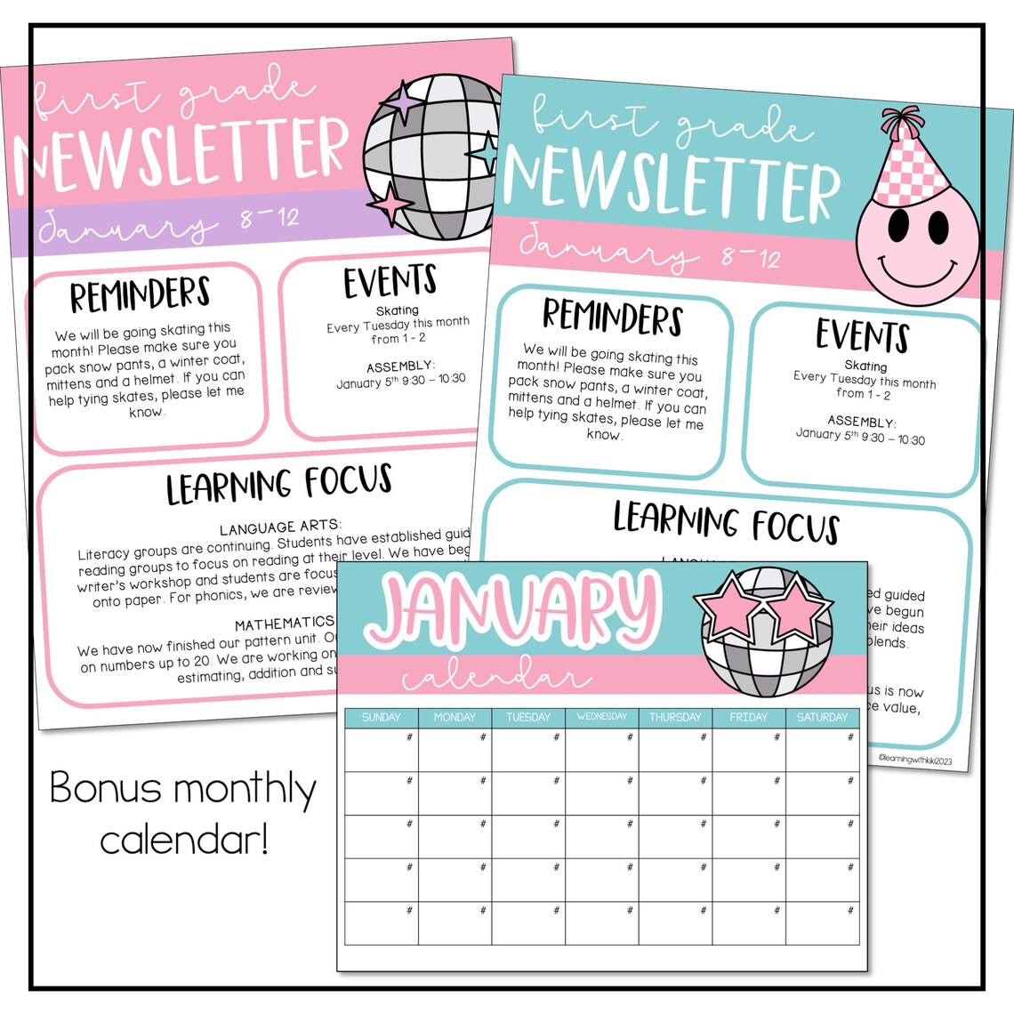 New Years Classroom Newsletter Template, Disco - Etsy