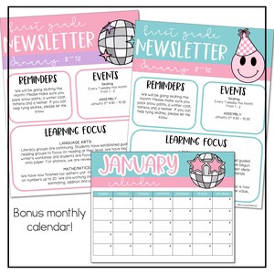 New Years Classroom Newsletter Template, Disco - Etsy
