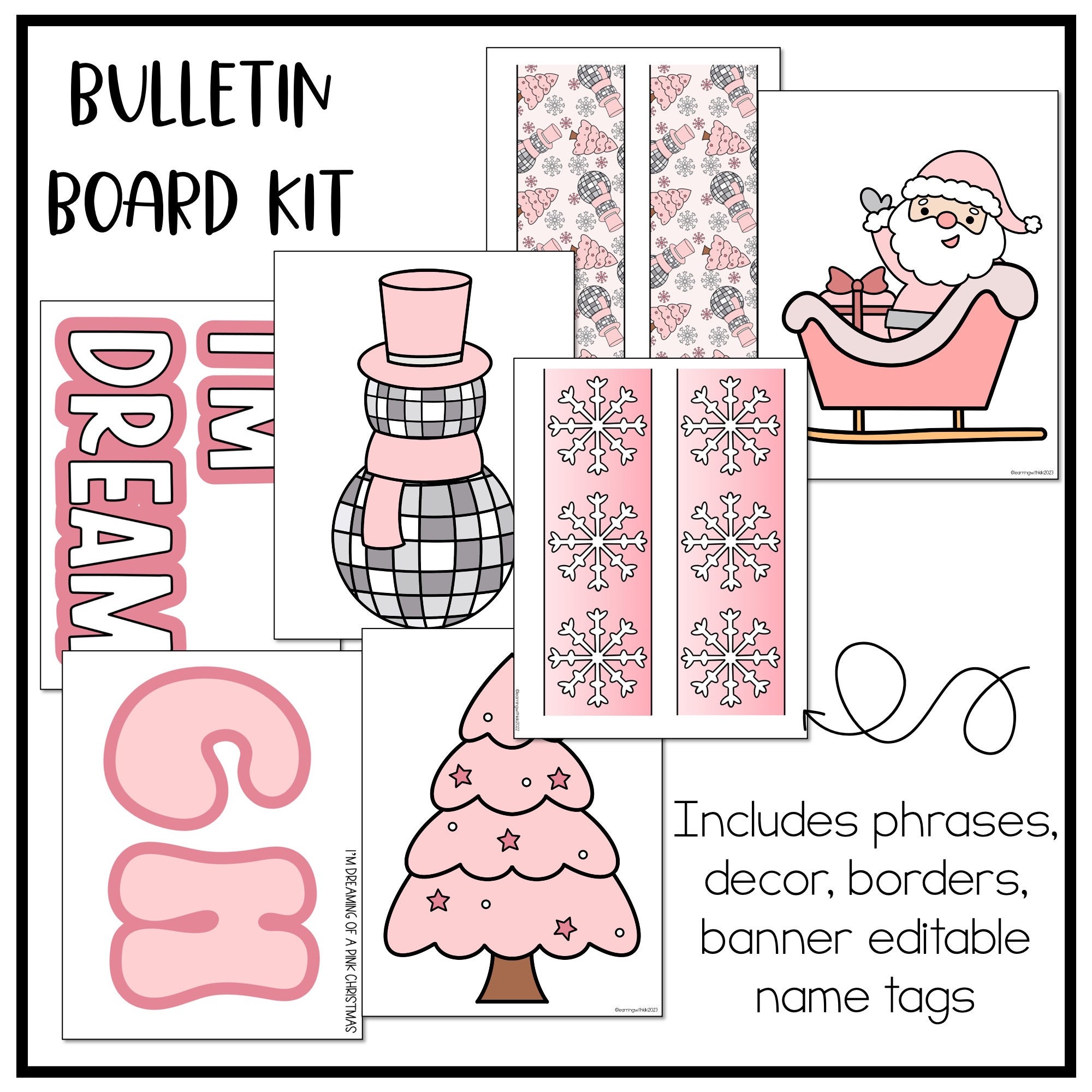 Christmas Bulletin Board Kit, Classroom Decor, Pink Christmas, Disco ...