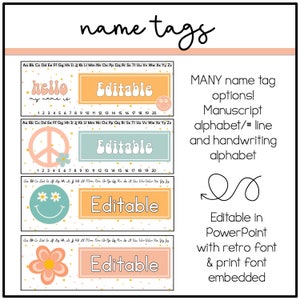Boho Retro Name Tags | Classroom Labels | Editable | Daisy - Etsy