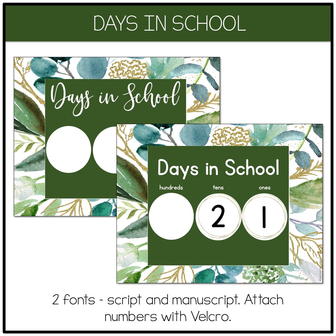 Eucalyptus and Gold Calendar Pocket Chart Botanical - Etsy