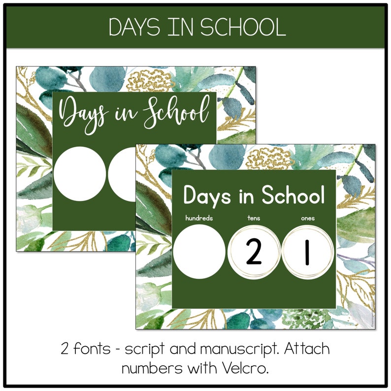 Eucalyptus and Gold Calendar Pocket Chart Botanical - Etsy