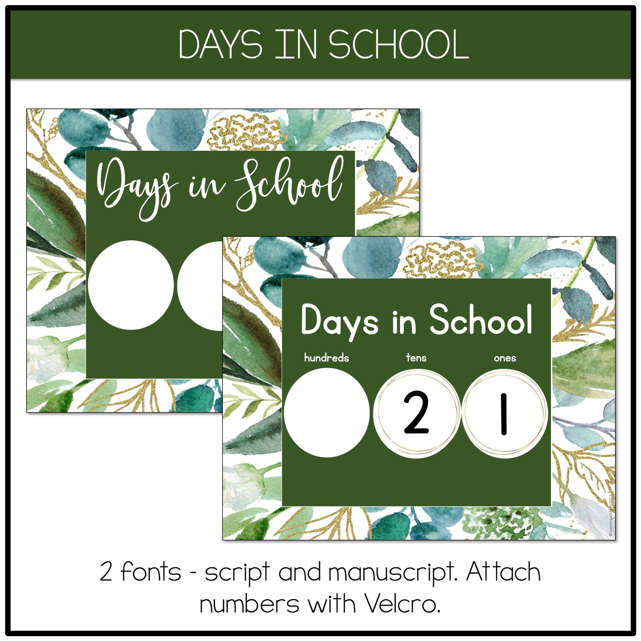 Eucalyptus and Gold Calendar | Pocket Chart | Botanical Classroom Decor ...