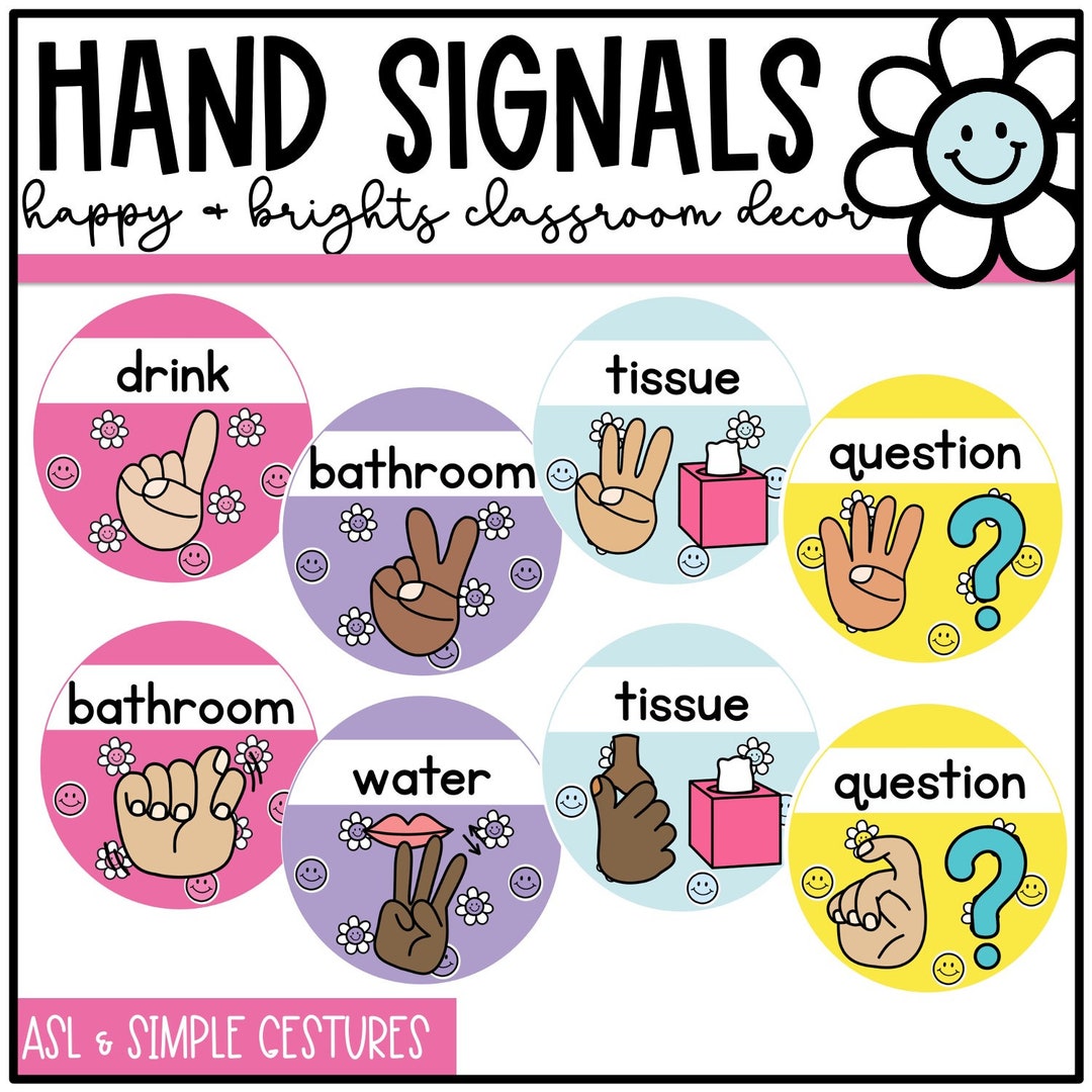 Happy Brights Classroom Hand Signals, Smile Face, Retro, Bright ...