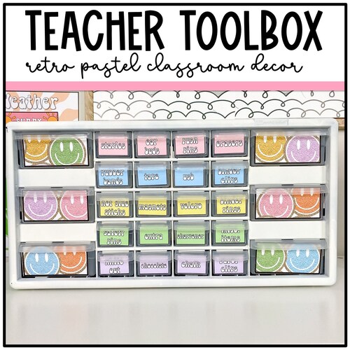 Retro Pastel Teacher Toolbox Labels Happy Classroom Decor - Etsy