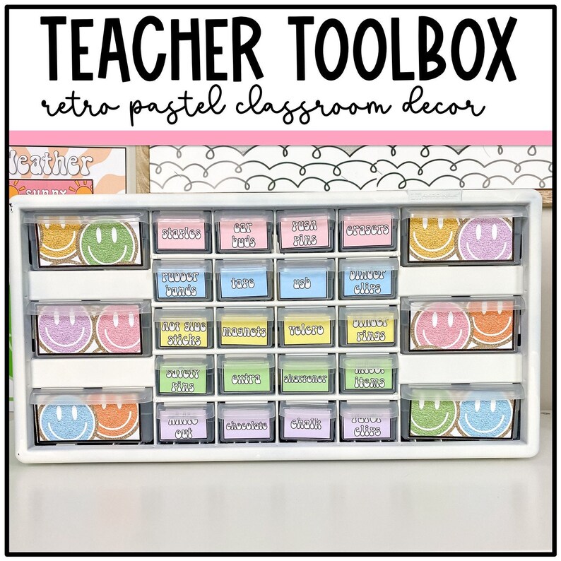 Retro Pastel Teacher Toolbox Labels Happy Classroom Decor - Etsy
