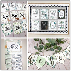 Eucalyptus and Gold Classroom Decor Bundle Editable Botanical - Etsy